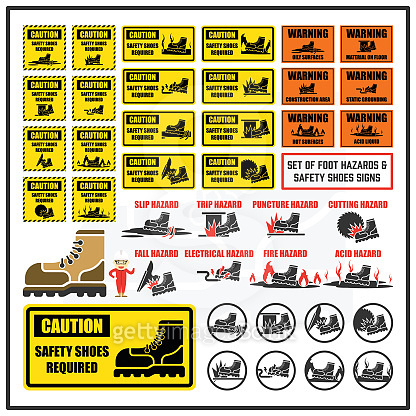 Set of Signs and Symbol of Foot Hazards and Safety Shoes 이미지 (691812214 ...