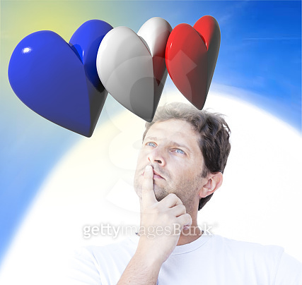 Man thinking and loving France, England, America 이미지 (636234682) - 게티이미지뱅크