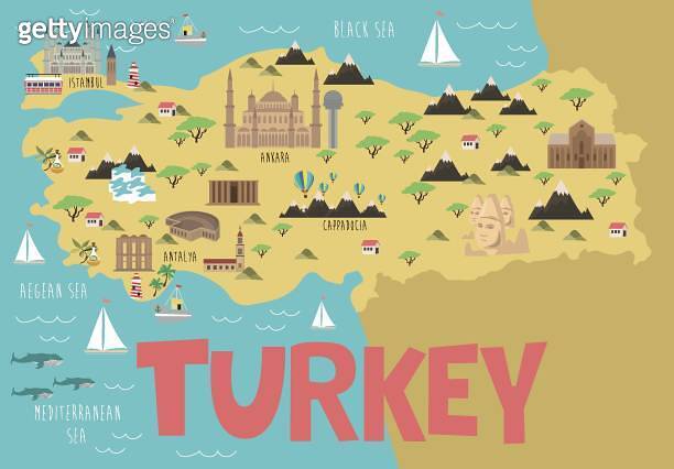 Illustration map of Turkey with nature, animals and landmarks 이미지 ...