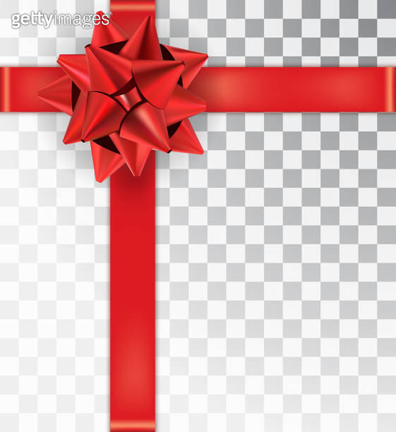 Ribbon tied in the top right corner. Realistic bow red satin isolated ...