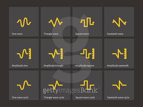 Sine, Triangle, Square, Sawtooth wave types icons 이미지 (838410724) - 게티이미지뱅크