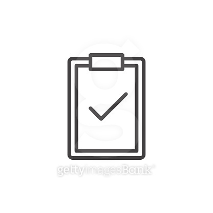 Clipboard with check mark line icon, outline vector sign, linear style ...