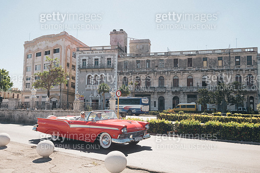 Vintage Red Convertible Car Cruising Havana Cuba Travel Destinations ...