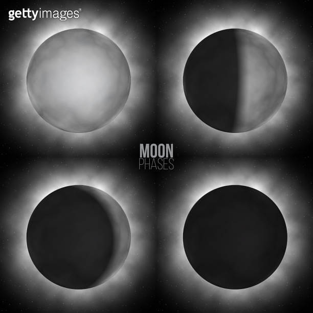 Vector realistic moon phases. Four basic moon phases. (887927294) 일러스트 ...