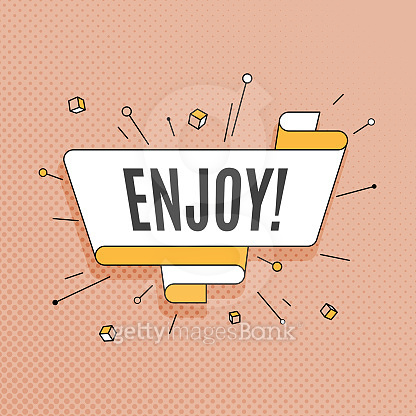 Enjoy. Retro design element in pop art style on halftone colorful ...