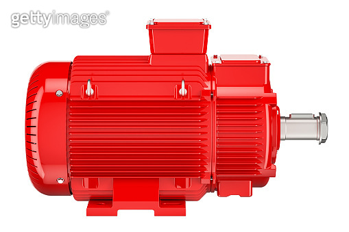 Red industrial electric motor front view, 3D rendering isolated on ...