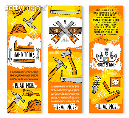 Vector construction handy work tools banners 이미지 (886545204) - 게티이미지뱅크