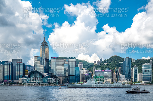 Yinchuan (number 175) missile destroyer acrossed Victoria harbour of ...