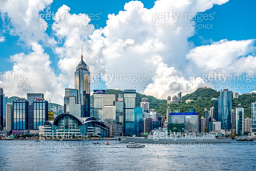 Jinan (number 152) missile destroyer acrossed Victoria harbour of Hong ...