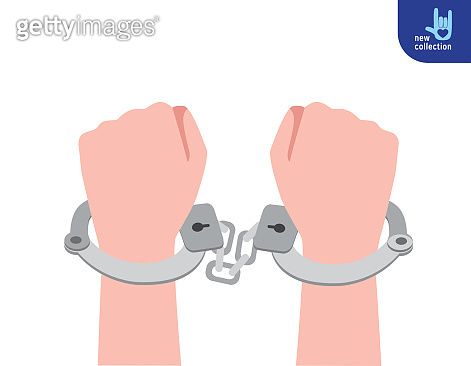 Close up. Hand of man in shackle arrest concept. culprit, suspect ...