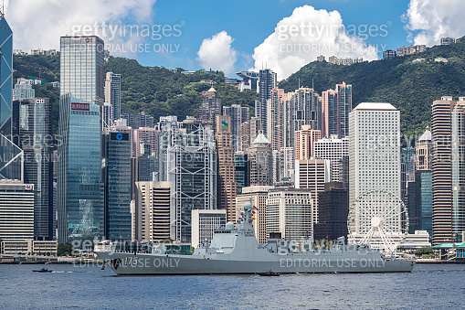 Yinchuan missile destroyer acrossed Victoria harbour of Hong Kong ...