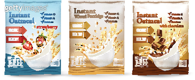 Instant porridge advert concept. Desing template. Vector 이미지 (813480492 ...