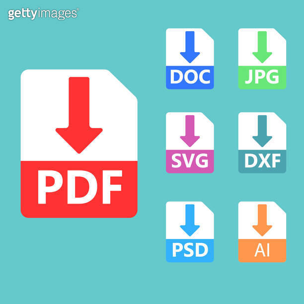 PDF, SVG, DOC, JPG, PSD, AI file formats. Vector icons. 이미지 (874059136) - 게티이미지뱅크