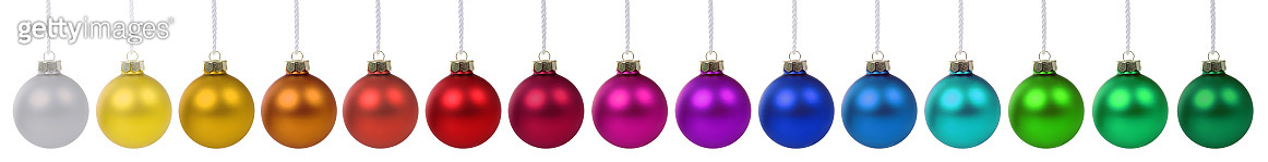Christmas balls baubles banner colorful decoration in a row isolated ...
