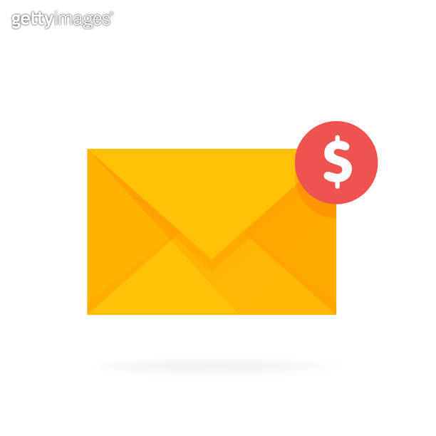 Mail envelope icon with dollar coins. Email send money concept vector ...