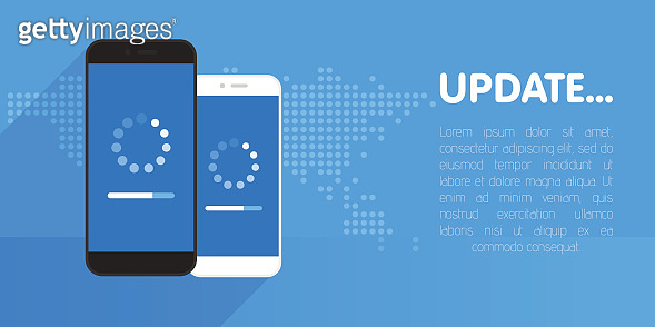 System software update and upgrade concept. Loading process in smart phone screen. Vector ...