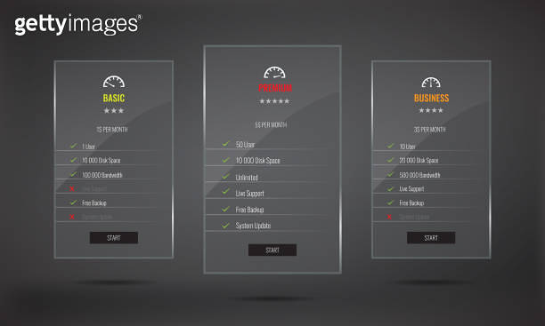 Trendy transparent price list and offer columns with glass effect. 이미지 ...