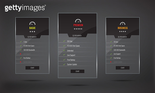 Trendy transparent price list and offer columns with glass effect. 이미지 ...