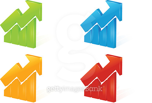 Set of abstract 3D chart icons with arrow 이미지 (686491236) - 게티이미지뱅크
