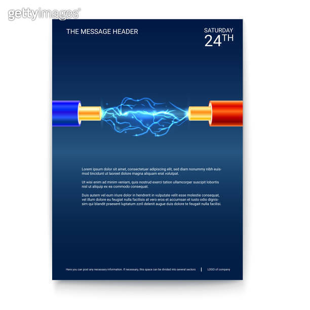 Poster design, electric cable with sparks. Copper electrical cable in ...