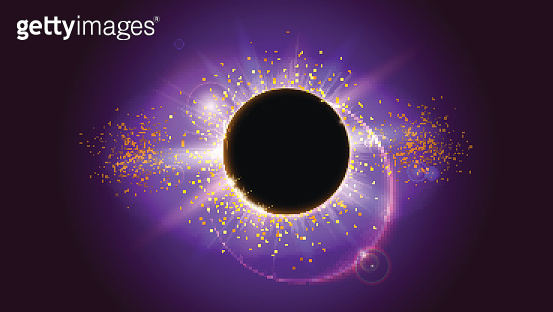 Rays and lens flare light on horizontal background. Solar eclipse ...