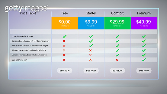 Banners with tariffs plan. Comparison of pricing table set for business ...