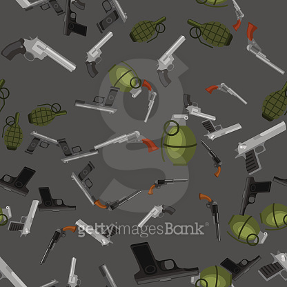 military gun seamless pattern, automatic and hand weapon in magazine ...