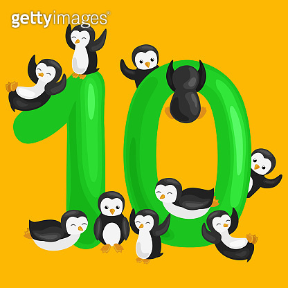 ordinal number 10 for teaching children counting ten penguins with the ...