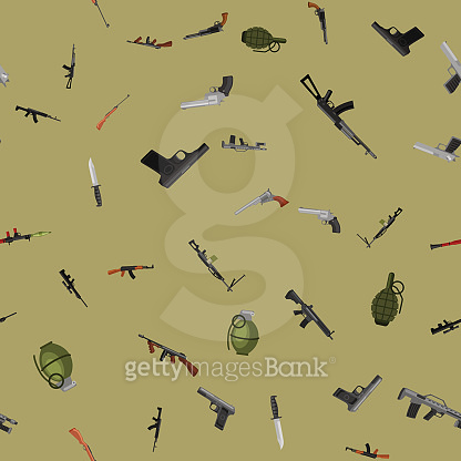 military gun seamless pattern, automatic and hand weapon in magazine ...