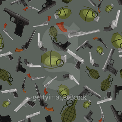 military gun seamless pattern, automatic and hand weapon in magazine ...