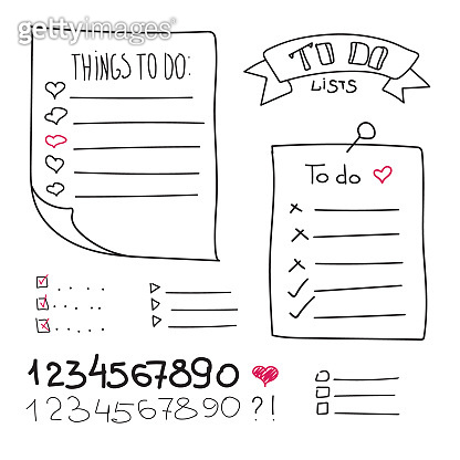 Collection of vector isolated outline hand drawn check to do list ...