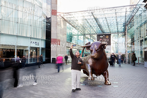 Birmingham, UK - 6 November 2016: Man Taking Selfie With Statue Outside ...