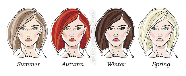 Seasonal color types for women skin beauty set: Summer, Autumn, Winter ...