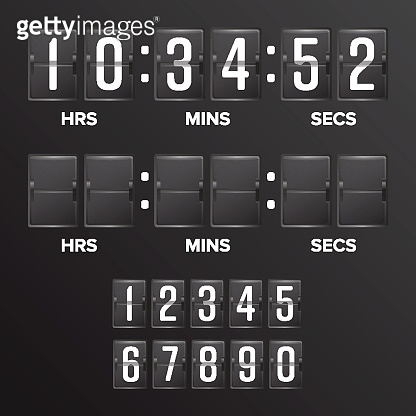 Flip Countdown Timer Vector. Analog Black Scoreboard Digital Timer ...