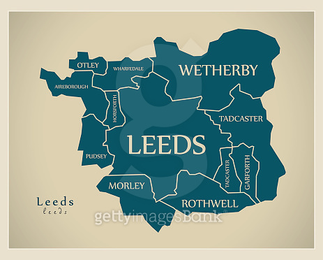 Modern City Maps - Leeds with labelled boroughs England illustration ...