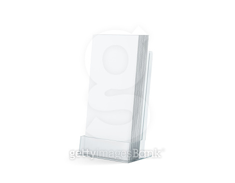 Blank white flyers stack mock up in glass plastic holder (655802254 ...