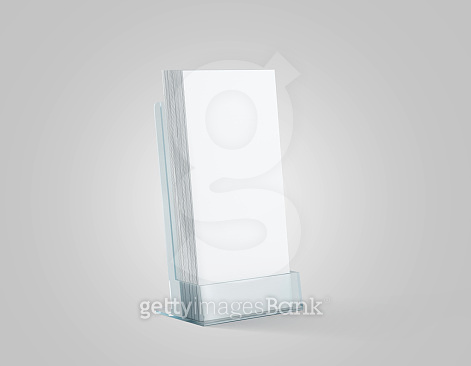 Blank white flyers stack mockup in glass plastic holder 이미지 (648736076 ...