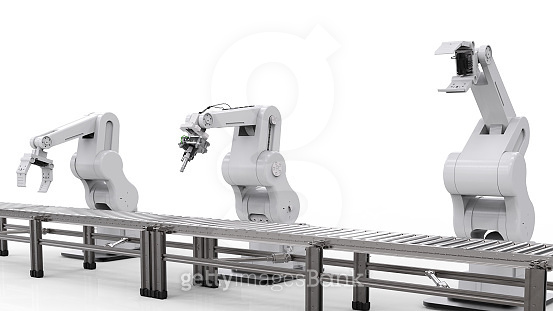 robotic arm with conveyor line 이미지 (648248078) - 게티이미지뱅크