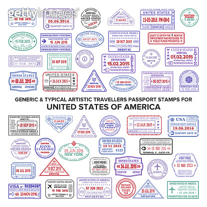 Custom vector typical artistic passport arrival and departure stamps ...