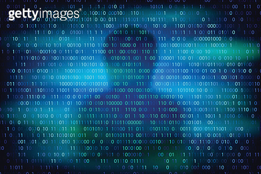 Anonymous silhouette on the blue background with binary code texture ...