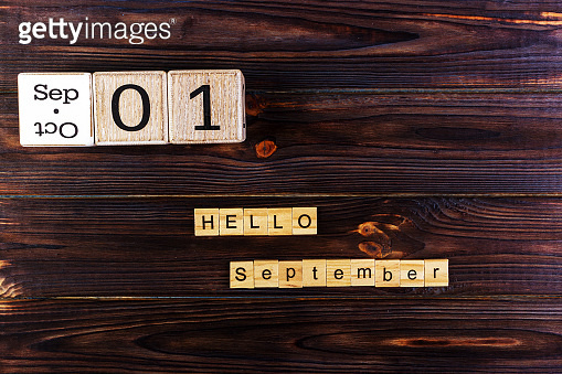 September 1 on a decorative calendar of large beige cubes isolated on ...