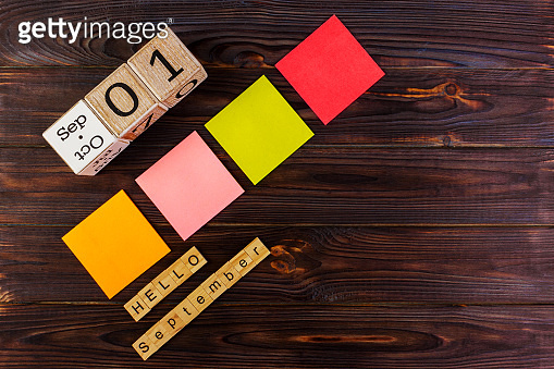 September 1 on a decorative calendar of large beige cubes isolated on ...