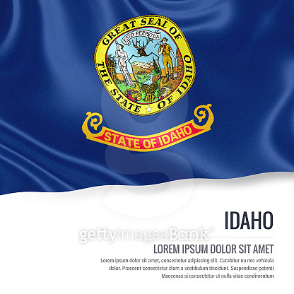 Flag of U.S. state Idaho waving on an isolated white background. State ...