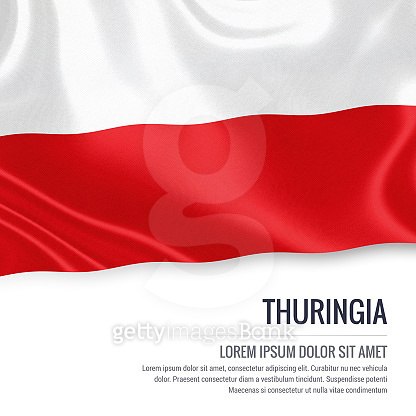 Flag of German state Thuringia waving on an isolated white background ...