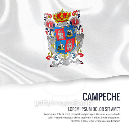 Flag of Mexican state Campeche waving on an isolated white background ...