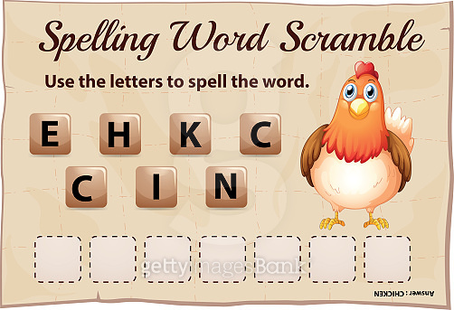 Spelling word scramble template with word chicken 이미지 (656142382) - 게티이미지뱅크