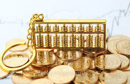 Golden Abacus with Chinese rmb gold coins as background 이미지 (682845962 ...