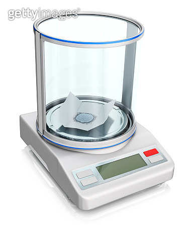 Laboratory scales measuring the weight of the powder on paper 이미지 ...
