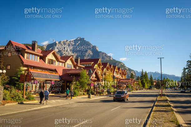 Street view of the famous Banff Avenue in Banff, Alberta (823637152 ...