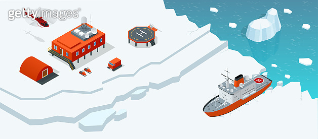 Isometric Antarctica station or polar station with buildings ...